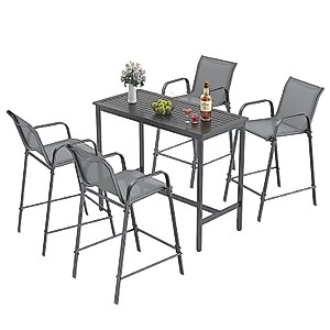 LuxaDomus Outdoor Bar Stool Set of 4, Bar Height Outdoor Chairs Metal Patio Bar Chairs with High Back and Armrest, All Weather Textilene Tall Outdoor Bar Height Chairs for Balcony, Porch
