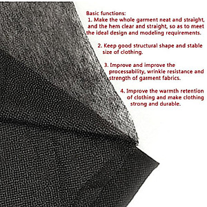 TOSSPER 1pc Non-Woven Interlining Fusible Iron Advanced Interface Fabric Single-Sided Adhesive Black 100cm