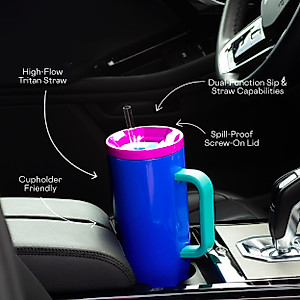 Corkcicle Cruiser Insulated Tumbler with Handle and Straw, 80's Windbreaker, 40 oz – Reusable Water Bottle Keeps Beverages Cold for 20 Hours, Hot for 9 Hours – Cupholder Friendly, Spill Proof Tumbler