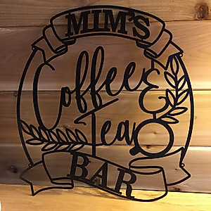Personalized Coffee and Tea Bar Metal Name Sign Custom Laser Cut Cup Coffee Housewarming Gift for Mom, Grandma, Coffee Lover Metal Wall Art Home Decor Kitchen Sign Hanging Decorations Coffee Station