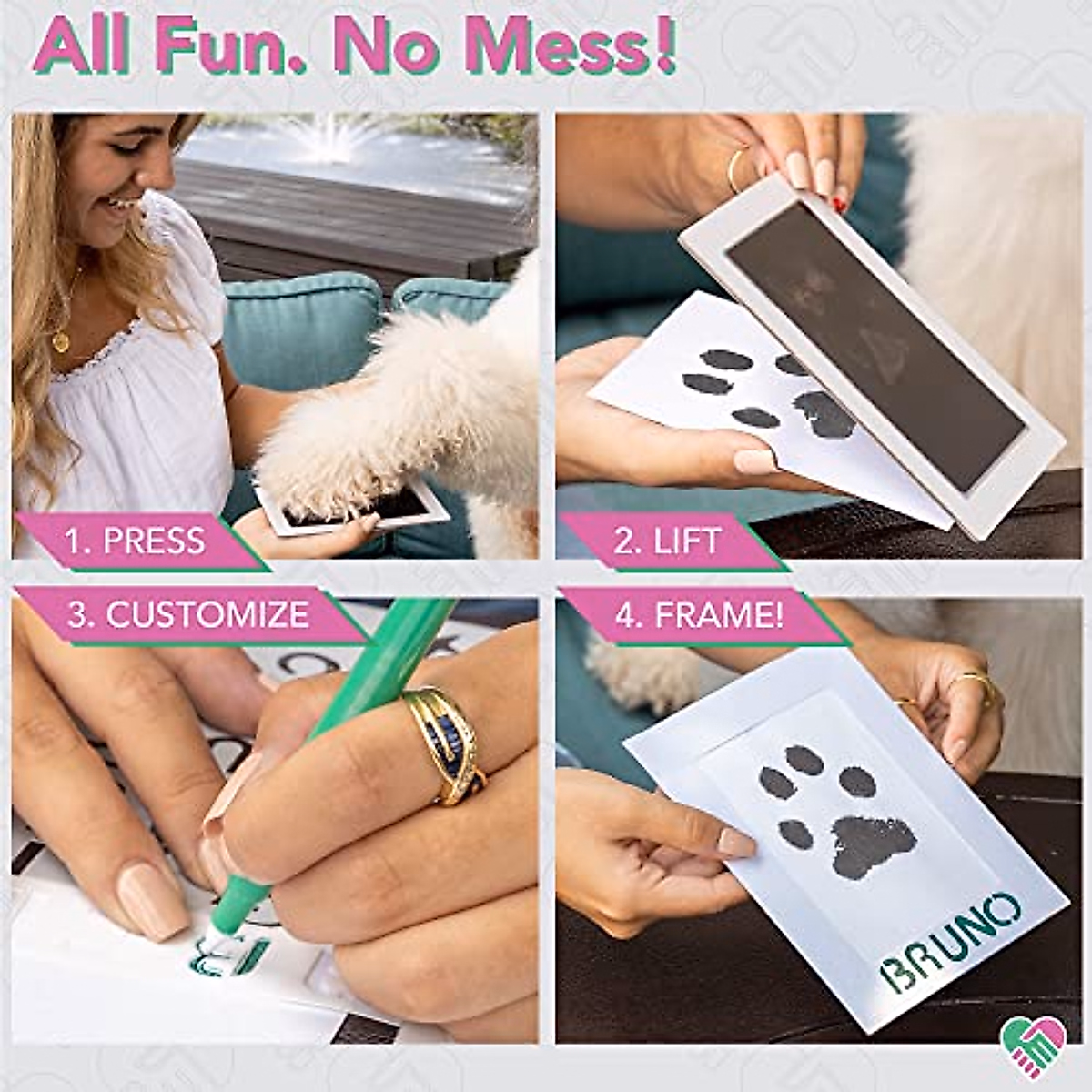 Luna Bean Paw Print Kit - Mess-Free Paw Print Stamp Pad for Dogs & Cats - 14pc Dog Nose Print Kit & Pet Paw Print Impression Kit- Clean - Touch Ink Pad for Dog Paw Prints - Dog Mom Gifts for Women