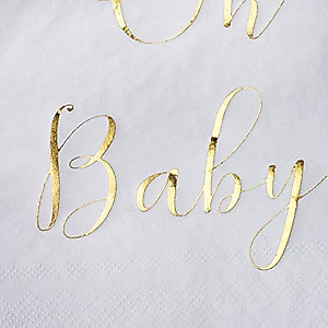 Baby Shower Napkins - 50 Pack White Disposable Paper Luncheon Cocktail Napkins with Gold Foil "Oh Baby!" Folded 6.5"x6.5" for Baby Shower Party