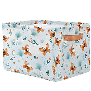 Gumuslen Orange Butterfly Storage Basket Organizer Bin with Handles for Clothes Storage, Gift Bakets, Toy Box, Book Basket for Office Home Rooms Laundry Playroom Dorm