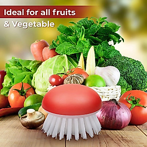 Vegetable Brush Scrubber for Food – 2Pcs Set Fruit and Veggie Brush – Silicone Top and Ultra-Strong Bristles Potato Scrubber – Palm Held Ergonomic Design – Easy to Clean – Red and Green