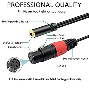 MEIRIYFA Dual XLR to 1/8 Female Adapter,Balanced Mini-Jack(3.5mm) Female to Microphone Cable, 3.5mm Stereo TRS to Dual XLR Female Transforming Cord Converter(1 feet /30cm) (Dual XLR Female)