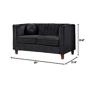 US Pride Furniture 55" Chesterfield Velvet Loveseat with Vertical Channel Tufted Backrest & Tapered Wood Legs - 2 Seater Couch for Living Room, Bedroom or Office, Midnight Black