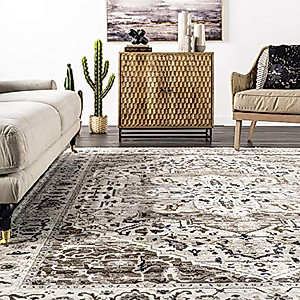 nuLOOM Oliveira Floral Medallion Fringe Area Rug, 9' x 12', Beige