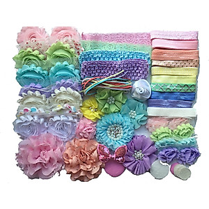 Bowtique Emilee Baby Shower Headband Station - DIY Pastel Rainbow Headband Kit for Over 30 Headbands