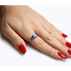 CloseoutWarehouse Three Princess Cut Simulated Amethyst Cubic Zirconia Blue Simulated Opal Ring 925 Sterling Silver Size 9
