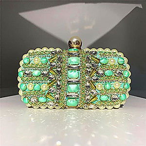 YLLWH Diamond Clutch Bags for Women Pearl Beading Handbag Bling Green Rhinestone Women's Evening Bags Wedding