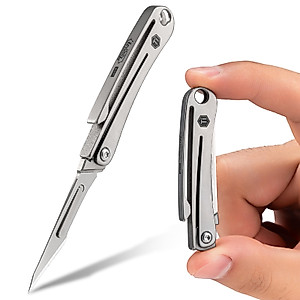 KeyUnity KK07 Mini Titanium Scalpel Knife, KM09 Dual-Gate Carabiner Keychain Clip & KA17 Titanium D Ring Bundle