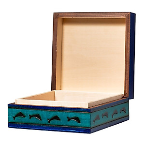 Artisan Owl Polish Handmade Joyful Dolphins 6" Wooden Box with Vivid Colors