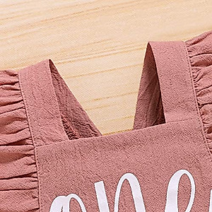 Shalofer Baby Girls One Year Old Outfits First Birthday Romper Cute Backless Ruffles Jumpsuit with Headband (Pink,12-18 Months)