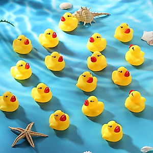100 PCS Mini Rubber Duck Float Ducks Ribbon Bath Ducks Bulk Breast Pancreatic Cancer Mental Health Ducks Bathtub Toys Bulk Rubber Ducks for Cancer Awareness Pool Decorations(Funny,Yellow)