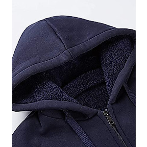 IGEEKWELL Hoodies for Men Full Zip Up Heavyweight Sweatshirt - Sherpa Lined Winter Jacket, Navy, S