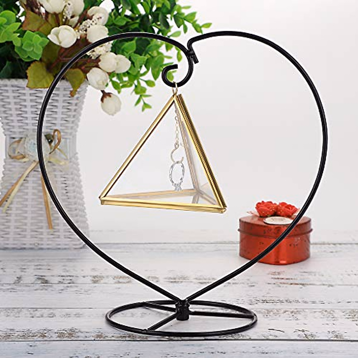 Hipiwe Jewelry Ring Display Holder - Glass Ring Holder Geometric Glass Ring Jewelry Box Wedding Ring Bearer Gift Box Hanging Prism Ring Stand Proposal Ring Display Case (Triangular pyramid)
