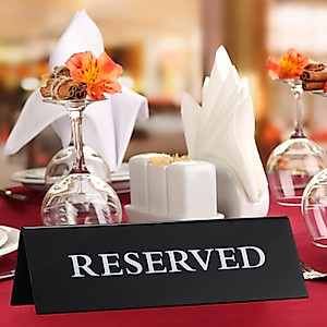 6 Pieces Plastic Reserved Table Sign Table Tent Wedding Guest Reservation Seat Sign for Restaurant Wedding Chairs(7.9 x 2.7 Inches,White Words Black Background)