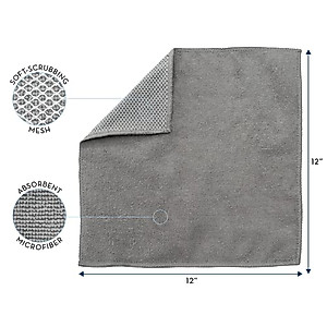 S&T INC. Microfiber Dish Cloths for Washing Dishes, Microfiber Cleaning Cloths for Kitchen Cleaning With Poly Scour Scrubbing Side, Grey, 12 Inch x 12 Inch, 10 Pack