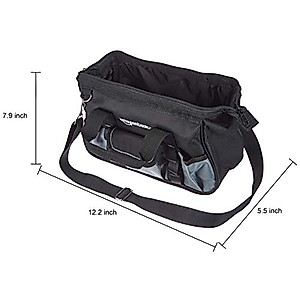 Amazon Basics Durable Wear-Resistant Base, Tool Small Standard Bag with Strap, 12 Inch, Black & Gray