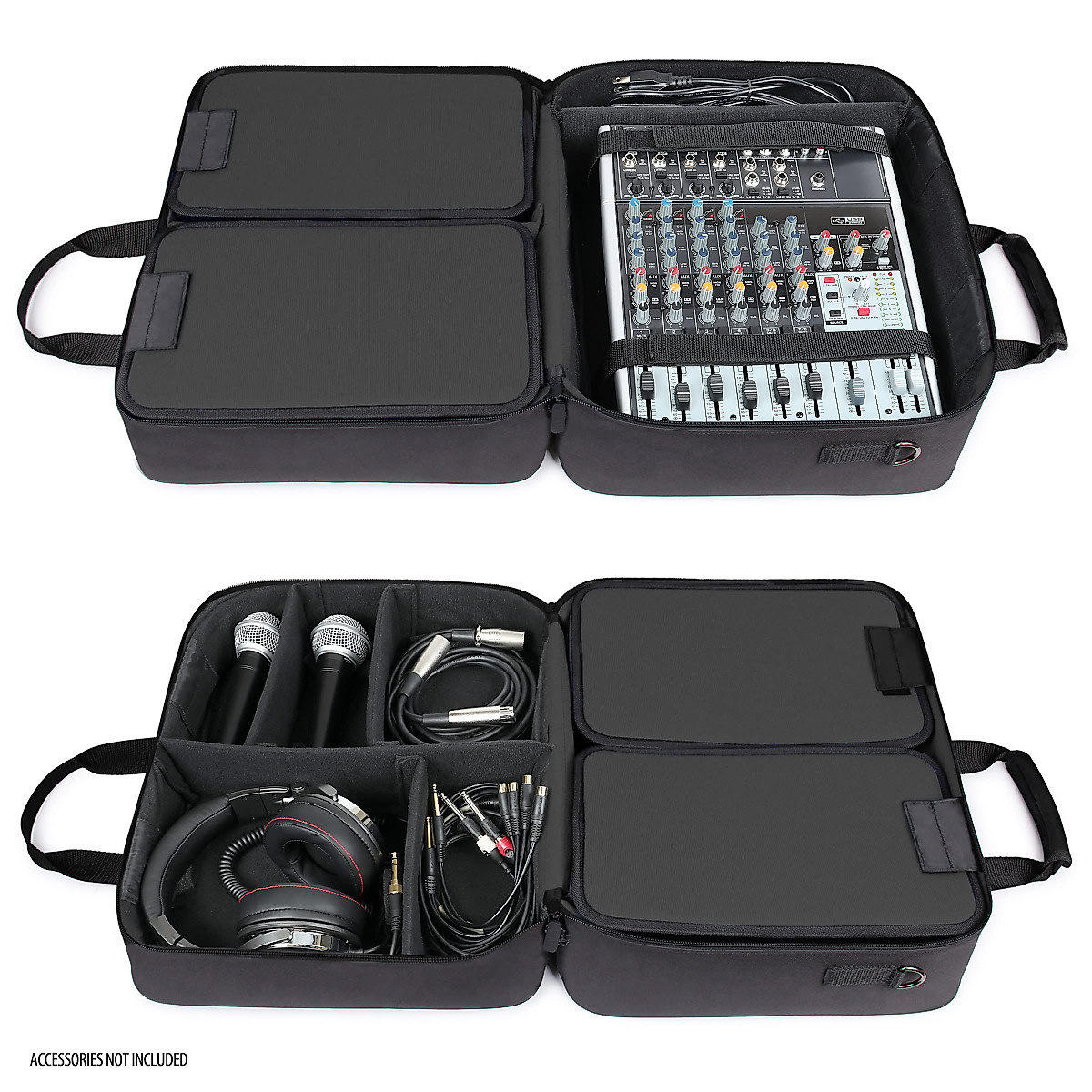 USA GEAR Audio Mixer Case - DJ Mixer Travel Bag with Customizable Interior & Water Resistant Exterior Compatible with Behringer Q1202USB, Mackie ProFX8v2, Yamaha MG10XU & More Mixers - Black