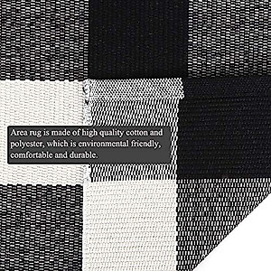CAINANEL Buffalo Plaid Rugs 5' x 7' Cotton Black and White Check Rug Hand-Woven Indoor/Outdoor Area Rug for Welcome Door Mat, Front Porch,Kitchen,Bathroom,Entry Way,Living Room