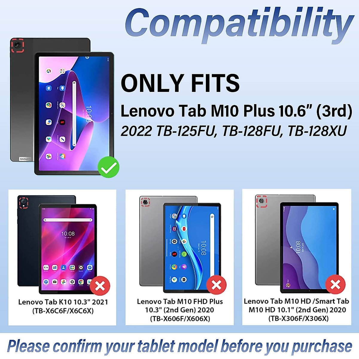 Wineecy Backlit Keyboard Case with Screen Protector for Lenovo Tab M10 Plus 3rd Gen (2022) 10.6 Inch, 7 Colors Light Detachable Wireless Keyboard Slim Stand Cover with Tempered Glass Screen Protector