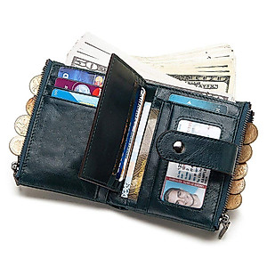 HARPIMER Womens Purse Leather Wallet RFID Blocking Ladies Purses with with Coin Pocket 16 Card Holder (Blue)