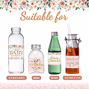 Colarr 72 Pcs Pink Baby Shower Water Bottle Labels Baby Shower Water Bottle Wrappers for Girls Water Bottle Labels Pink Gold Flower Baby Shower Party Decoration Floral Baby Shower Party Supplies