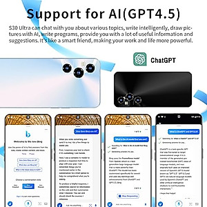 S30 Ultra Cellphones 5G Smartphone 6800mAh 8GB RAM 256GB ROM 7.0 in Face Unlock Cell Phone 50MP 108MP Mobile Phones Android Global Version,White-256GB