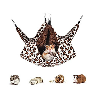 Petmolico Small Pet Warm Plush BunkBed Hanging Hammock Cage Accessories for Parrot Sugar Glider Ferret Squirrel Hamster Rat Hideout Playing Sleeping, Brown Spot