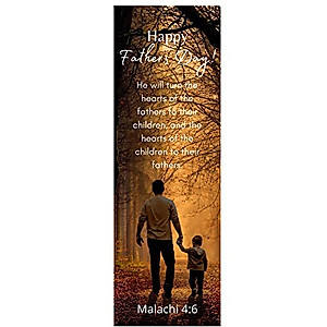 Happy Father's Day Father and Son Bible Verse Bookmarks Religious Christian Dads Malachi 4:6 for Churches He Shall Turn The Heart of The Fathers to The Children Made in USA Bulk 100 Count