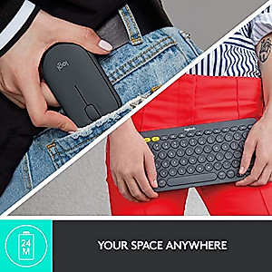 Logitech K380 + M350 Wireless Keyboard and Mouse Combo - Slim Portable Design, Quiet Clicks, Long Battery Life, Bluetooth, Easy-Switch, Windows, Mac, iPadOS, Chrome OS Compatible - Dark Grey