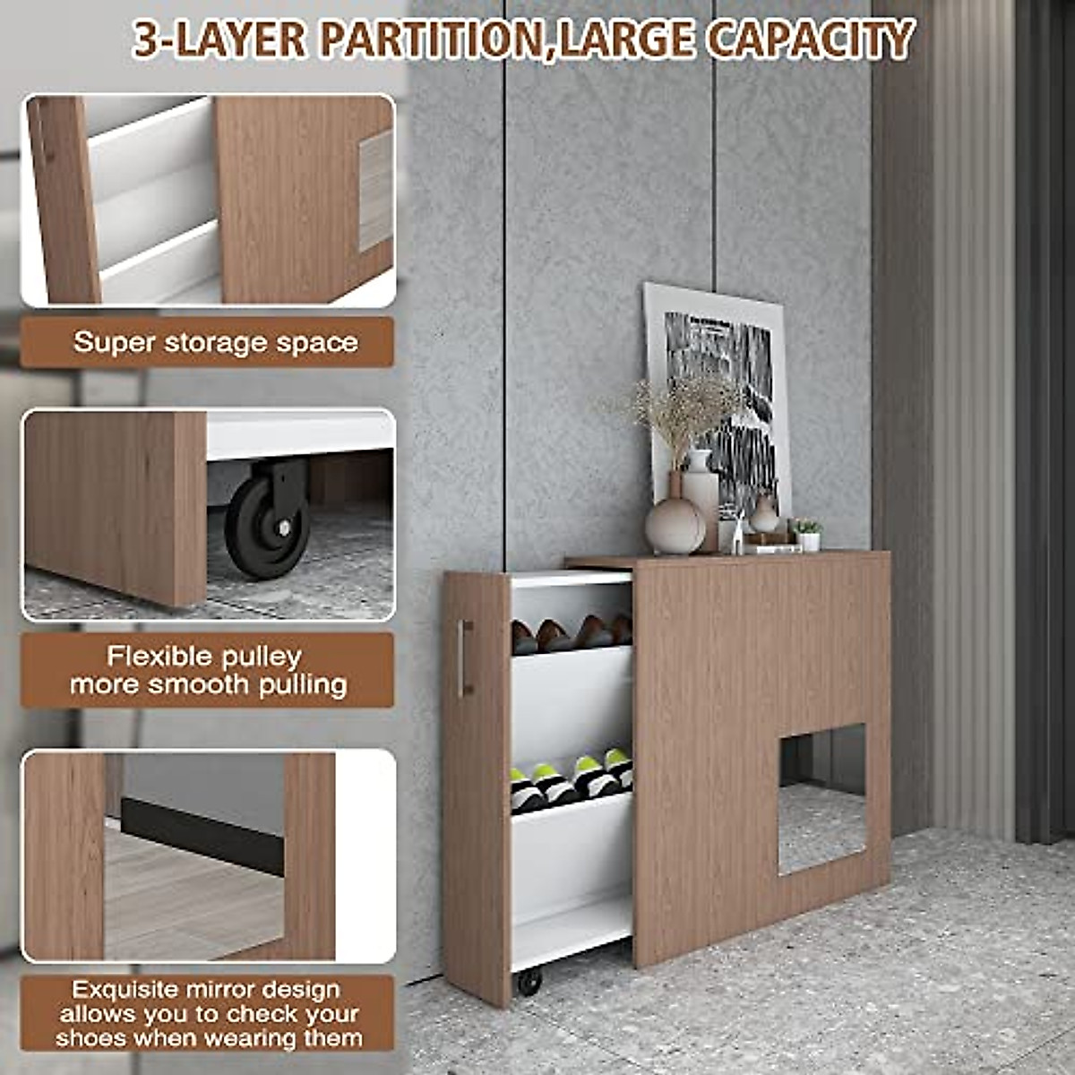 Modern Shoe Cabinet with Hidden Pull-out Rack