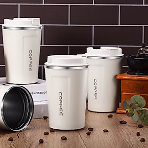 Sieral 4 Pieces 13 oz Insulated Coffee Travel Mug with Leakproof Lid Stainless Steel Coffee Cup Portable Tumbler Reusable Coffee Mugs for Coffee Milk Hot Cold Tea Beer (White)