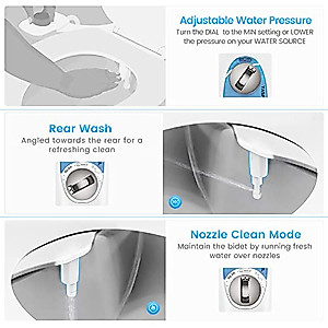 YASFEL Bidet Toilet Seat Attachment - Fresh Water Non-Electric Bidet Toilet Seat Attachment w/Self-cleaning Nozzle and Easy Water Pressure Adjustment, Bidet Toilet Seat Attachment (Blue White)