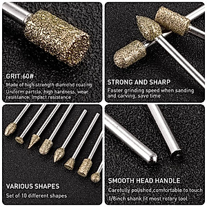 Diamond Grinding Burr Bit Set，20Pcs Rotary Tool Accessories Stone Carving Set with 1/8 inch Shank for Stone Ceramic Glass Carving, Grinding, Polishing, Engraving, Sanding