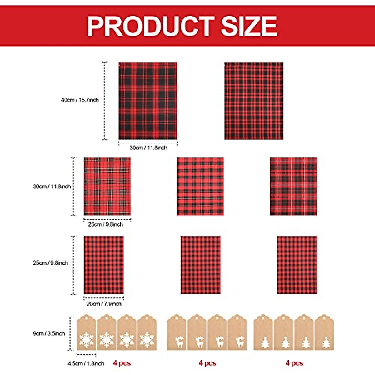 8 Pieces Xmas Plaid Drawstring Bags Fabric Present Bags Xmas Stocking Storage Sack Party Favors Xmas Bags for Christmas Party Decoration Supplies, 3 Sizes (Red and Black)