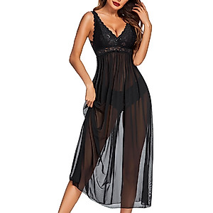 Avidlove Women Babydoll Lingerie Sleeveless Lace Chemise Sexy Long Sleep Dress