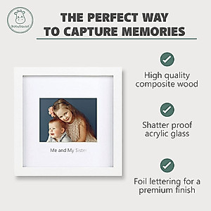 BabySquad Me and My Sister Photo Frame, 7 x 7 (INCHES), Sawtooth Hanger + Kickstand, Sister Gifts, Handcrafted White Wooden Photo Frame, Keepsake Gift