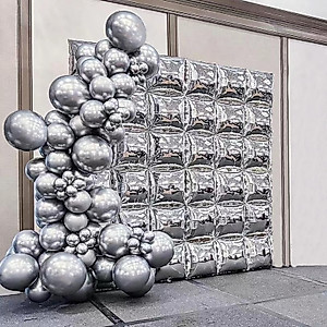 Orgnafey Chrome Silver Flat Square Foil Balloon Wall Tunnel Arch Metallic Silver Balloon Garland Kit Background Double sided Mylar gold For Graduation Anniversary Birthday Engagement Party Decorations