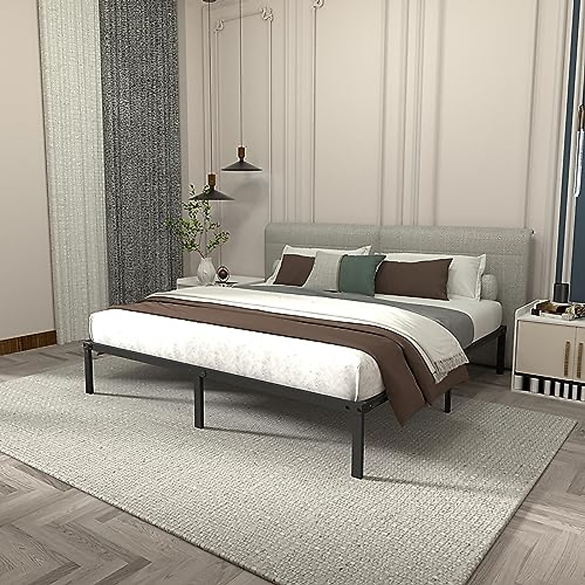 AGXI 14 Inch Metal Platform Bed Frame No Box Spring Required,Full Size Bed FramesSteel Slat Support, 3,500 lbs Heavy Duty Non-Slip Steel Slats Support, Easy Assembly Mattress Foundation