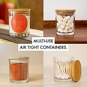 CANDECOR 8 Pack 10oz Clear Glass Candle Jars Kit - Complete Set with Bamboo Lids, Sticky Warning Labels, Customized Boxes, Wick & Holder - Ideal for DIY Candle Making - Dishwasher Safe