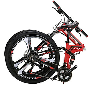 EUROBIKE Foldable Mountain Bike,26inch for Men and Women, Adult Folding Bicycle 3-Spoke (Red)