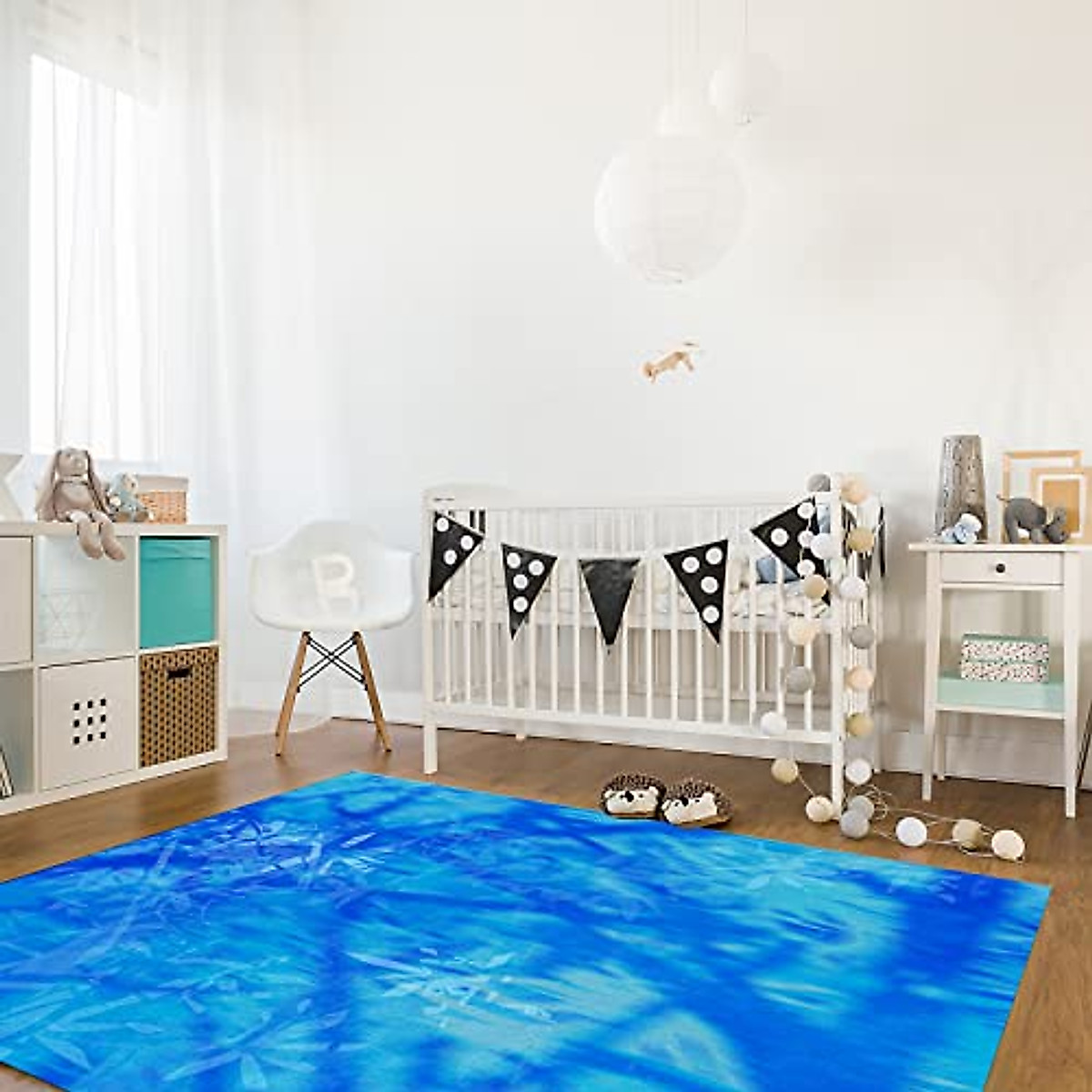 Area Rugs for Living Room, 4' x 6' Blue Tree Shadow Plush Microfiber Throw Carpet, Mottled Modern Abstract Art Aesthetics Bedroom Floor Mat Kitchen Runner Non Slip Bathroom Rug