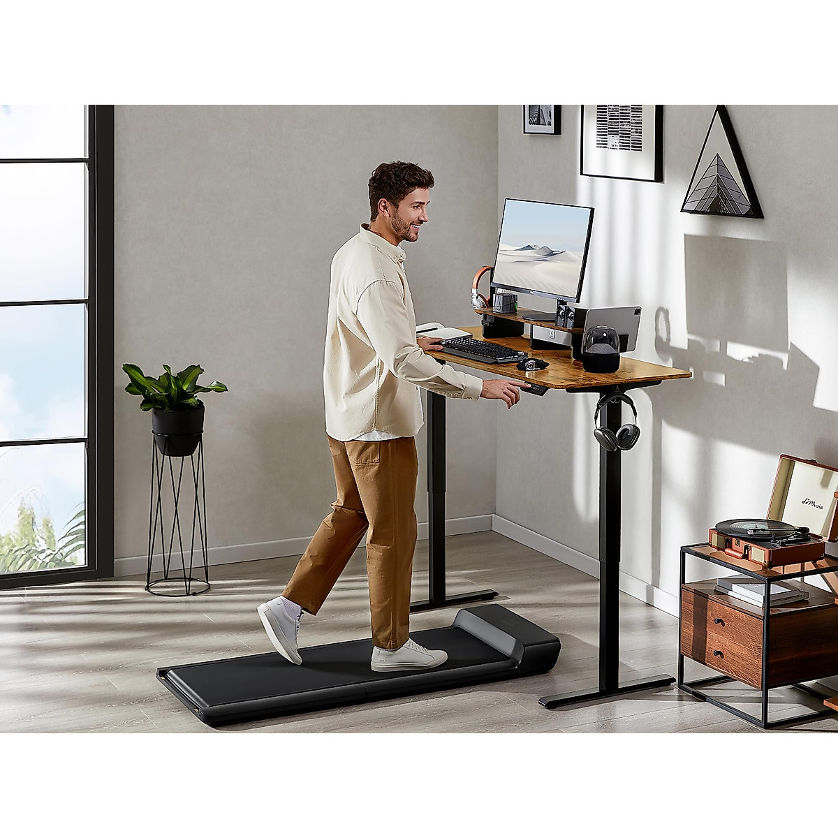 WALKINGDESK 48x24 Inches Electric Standing Desk with Drawer and Monitor Stand, Height Adjustable Stand up Desk for Home Office, Ergonomic Sit to Stand Desk with Phone Holder, 3 Hooks, Rustic Brown