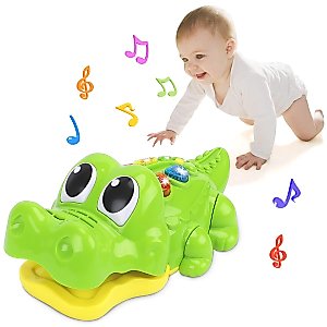 Nueplay Alligator Musical Crawling Toy for 1 2 3 Year Old Kids Babies Toddler Boy Girl Educational Learning Infant Toy with Music Light Game Modes 8 Songs with 3 AA Batteries