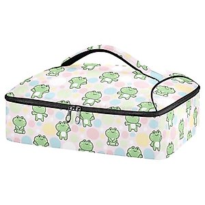 Kcldeci Insulated Thermal Food Carrier Insulated Casserole Carrier for Hot or Cold Food,Cute Frog in Various Poses Insulated Tote Bag for Potluck Cookouts Parties Picnic,Lasagna Lugger