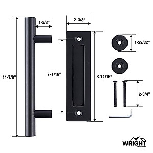 Wright Products Interior Pull and Flush Handle Set for Barn Doors, Matte Black