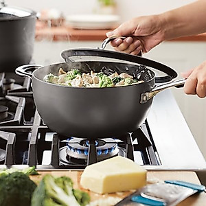 Rachael Ray Cook + Create Hard Anodized Nonstick Saucier Pan/Saucepan with Lid and Helper Handle, 4.5 Quart - Black