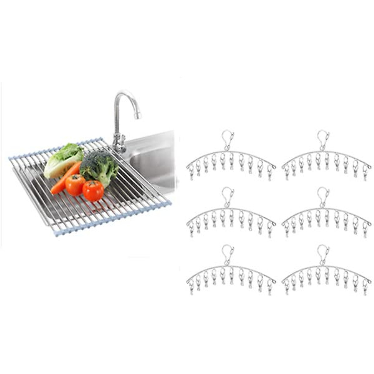 Seropy Roll Up Dish Drying Rack Over The Sink Dish Drainer for Kitchen Sink 17.5 x 15.7 Inch and Clothes Drying Racks for Laundry Foldable 10 Clips 6 Pack Sock Hanger